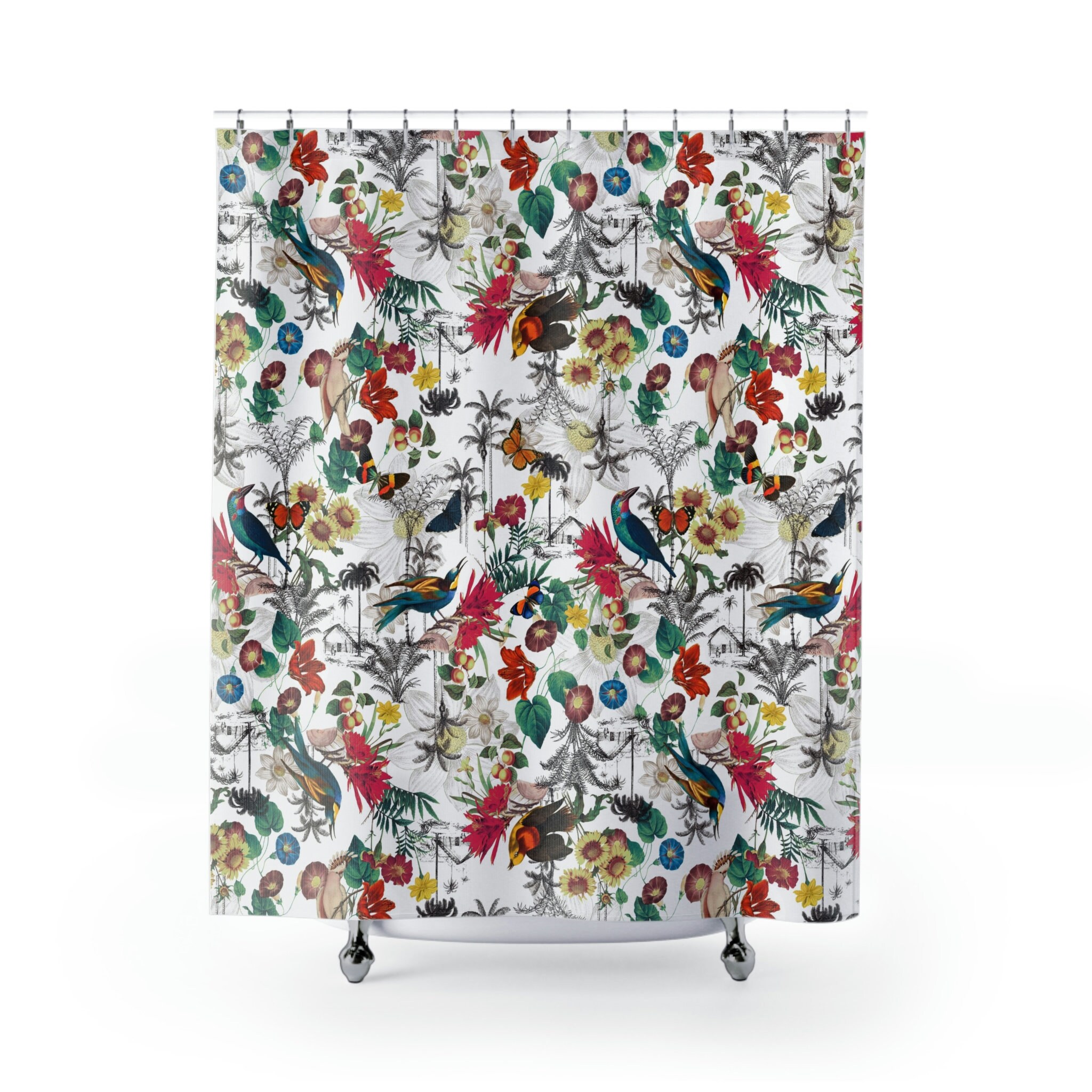Beautiful Bird Print Shower Curtain for Nature-Inspired Bathroom Decor ...