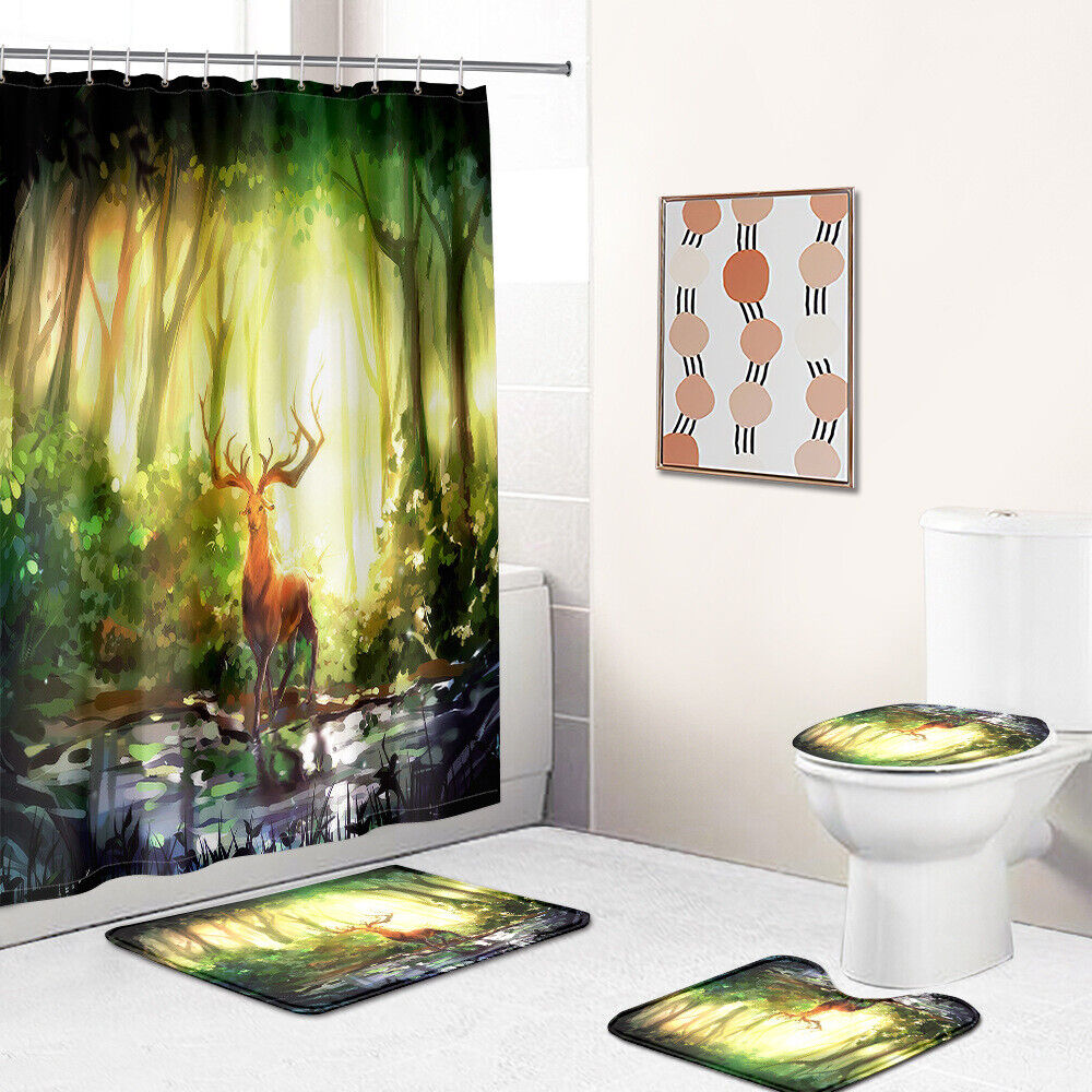 Cartoon Forest Elk Deer Shower Curtain - Art for Rustic Bathroom Decor ...