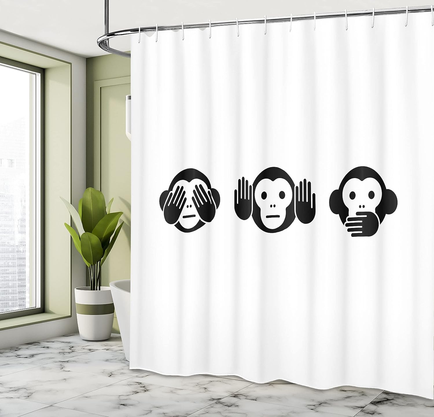 Charcoal Grey and White Monkey Shower Curtain with Animal Graphic ...