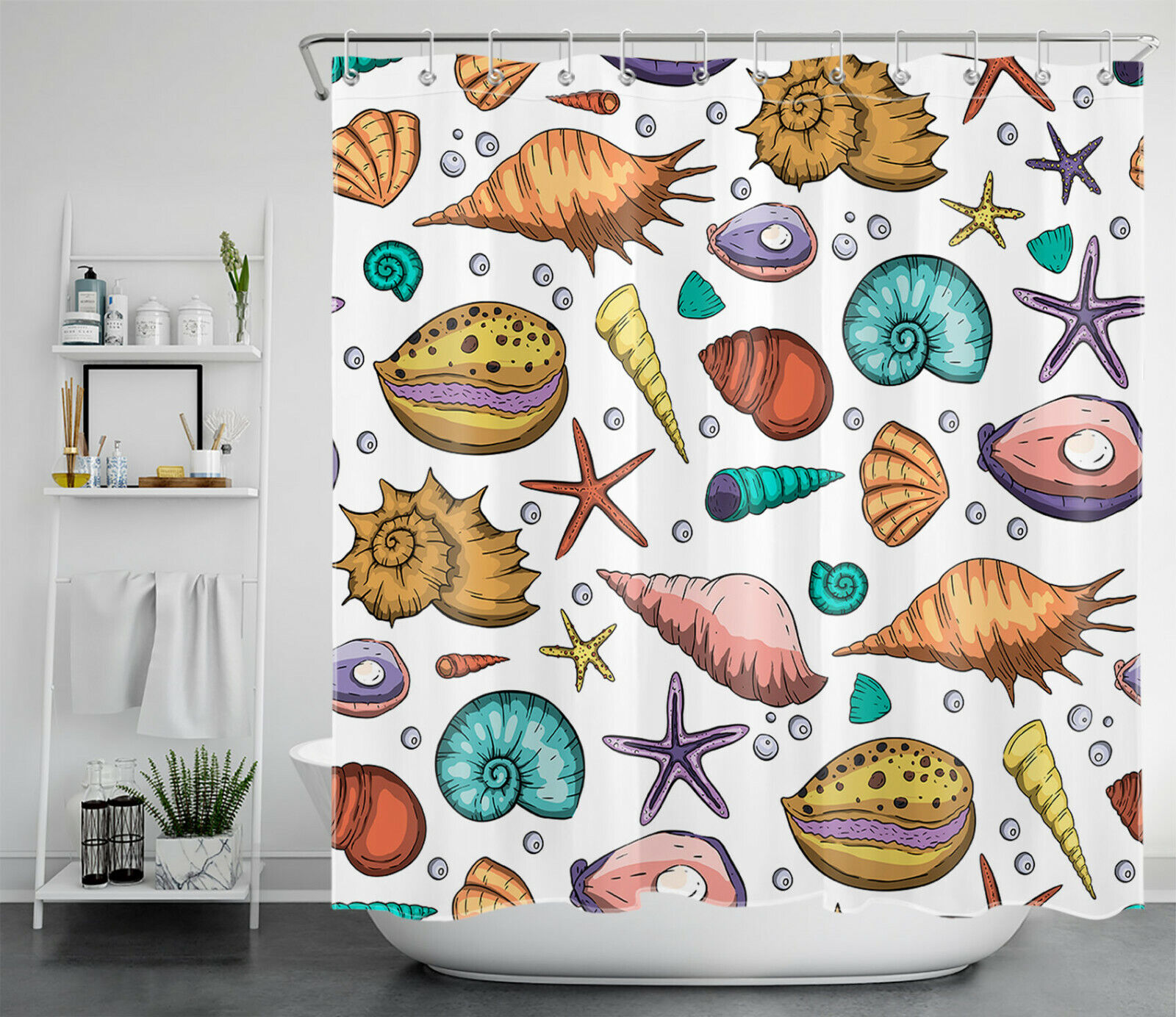 Conch Starfish Shell Shower Curtain for a Tropical Ocean Beach Bathroom ...