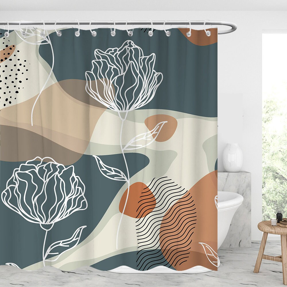 Contemporary Geometric Line Art Shower Curtain for Modern Bathroom ...
