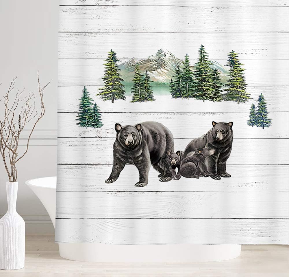 Country Wild Animals and Natural Mountains Black Bear Shower Curtain ...