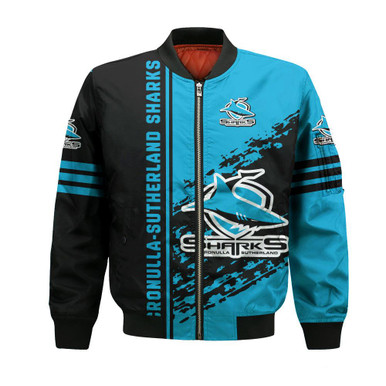 Cronulla-Sutherland Sharks Bomber Jacket Quarter Style - NRL - Bluefink