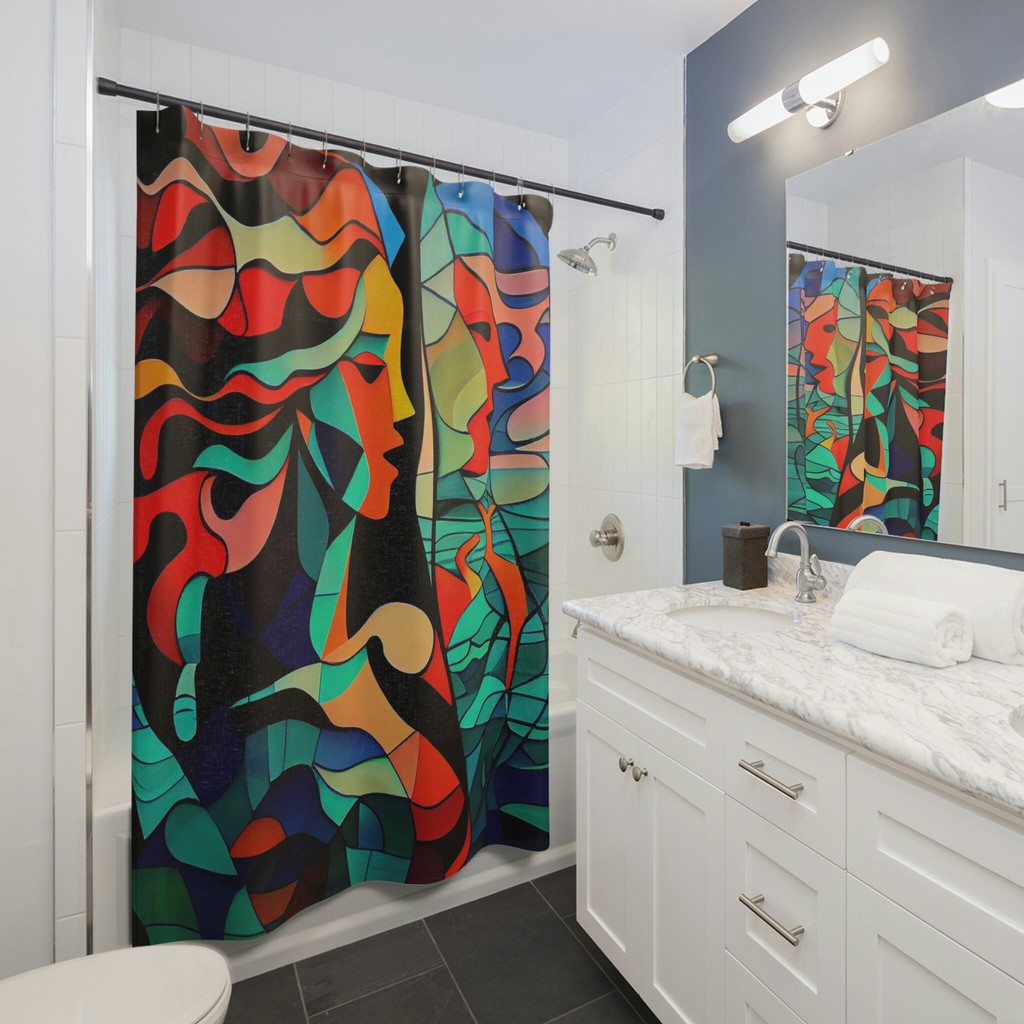 Cubist-Style Modern Art Abstract Mermaid Shapes Shower Curtain for ...