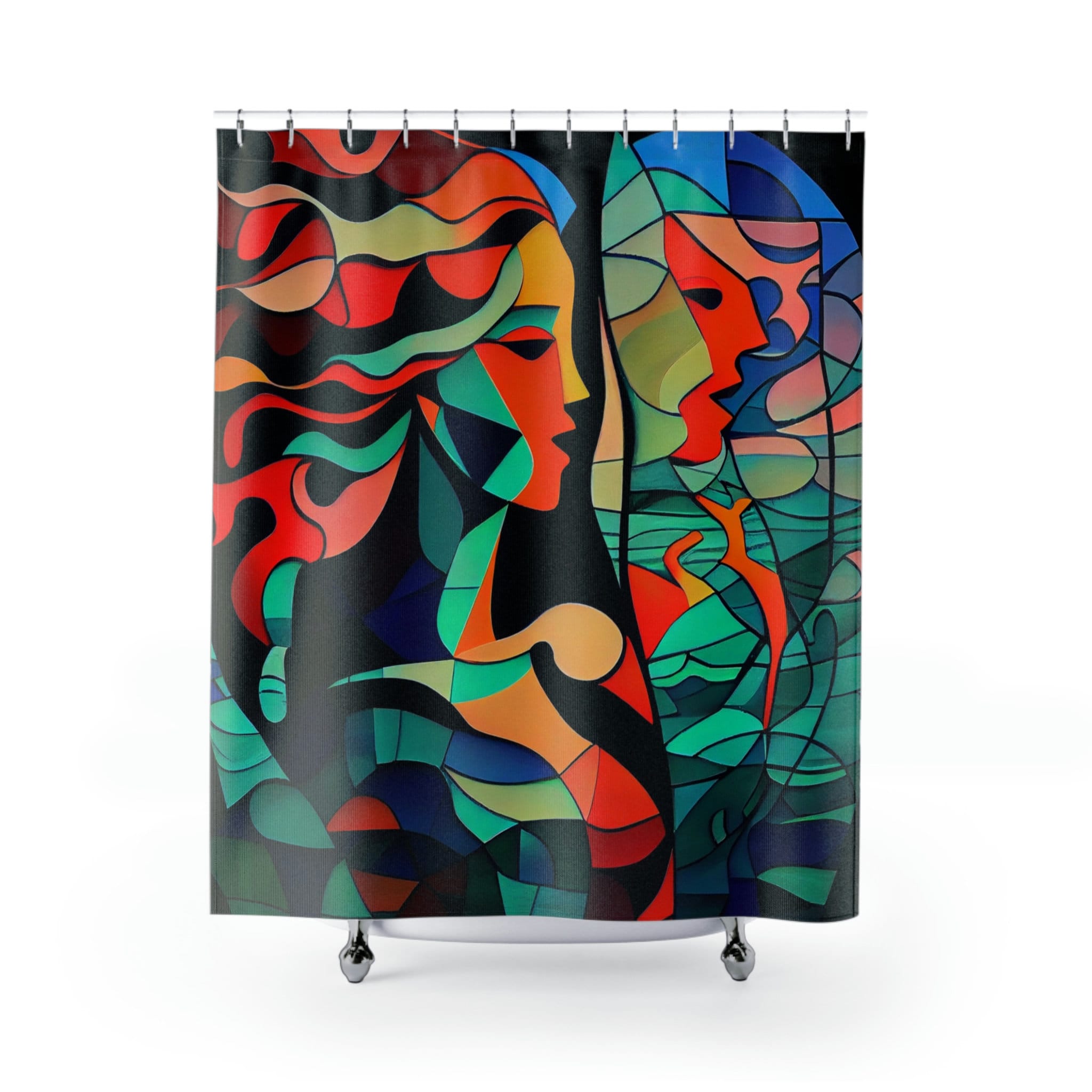 Cubist-Style Modern Art Abstract Mermaid Shapes Shower Curtain for ...