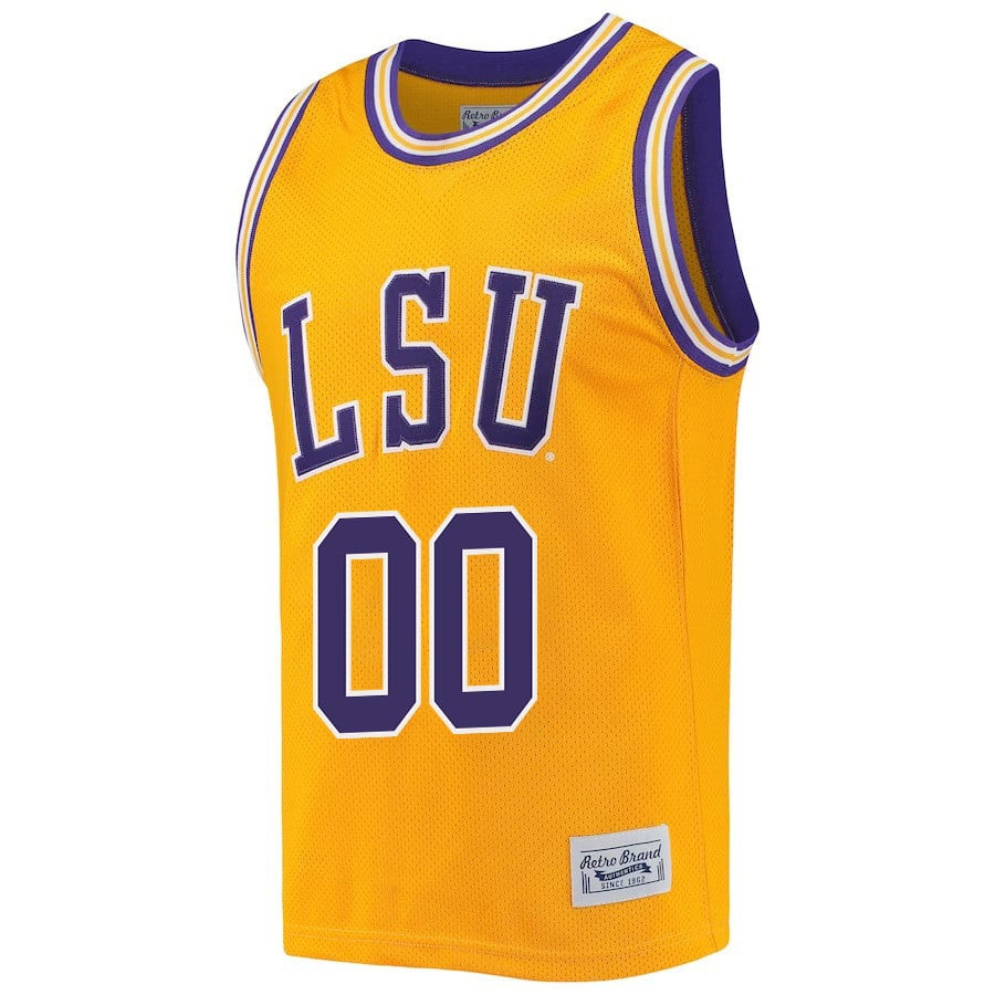 Custom 00 LSU Tigers 2023 NCAA Basketball Jersey Retro- Gold - Bluefink