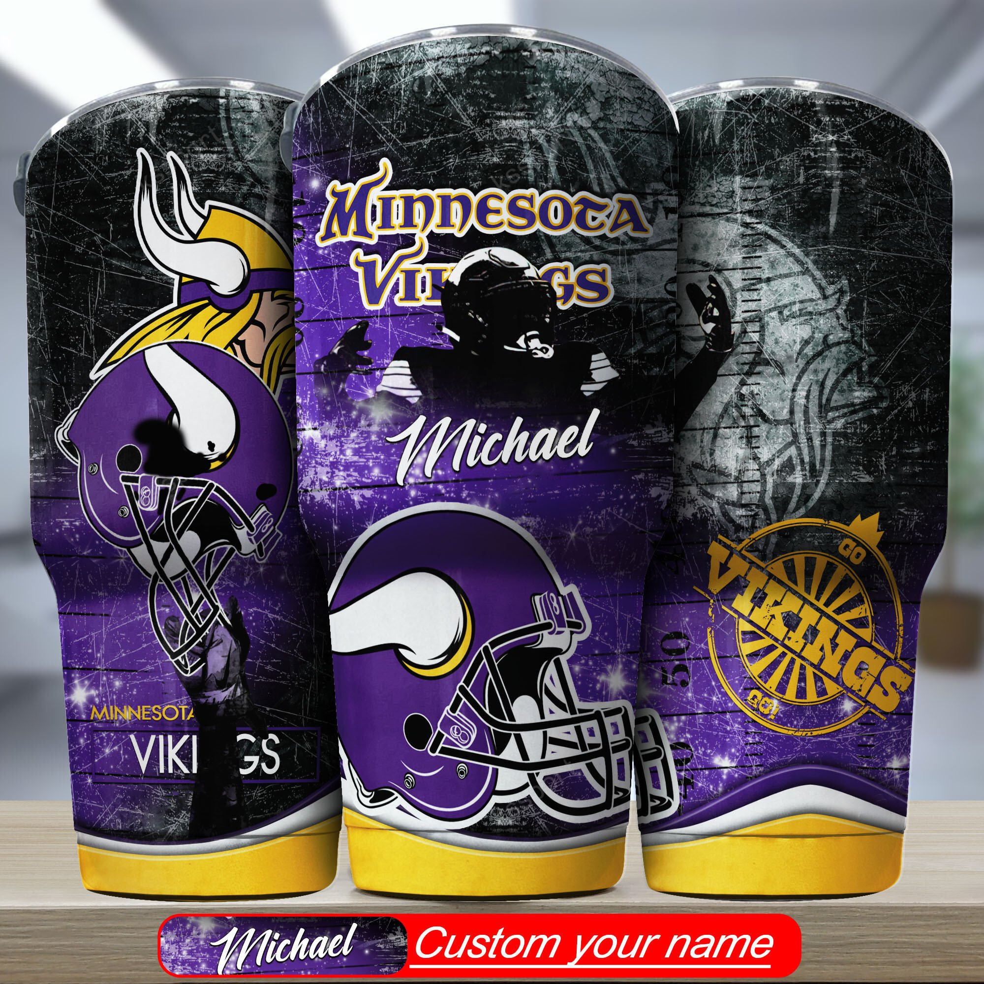 Custom Name Minnesota Vikings Tumbler - Personalized Drinkware - Bluefink