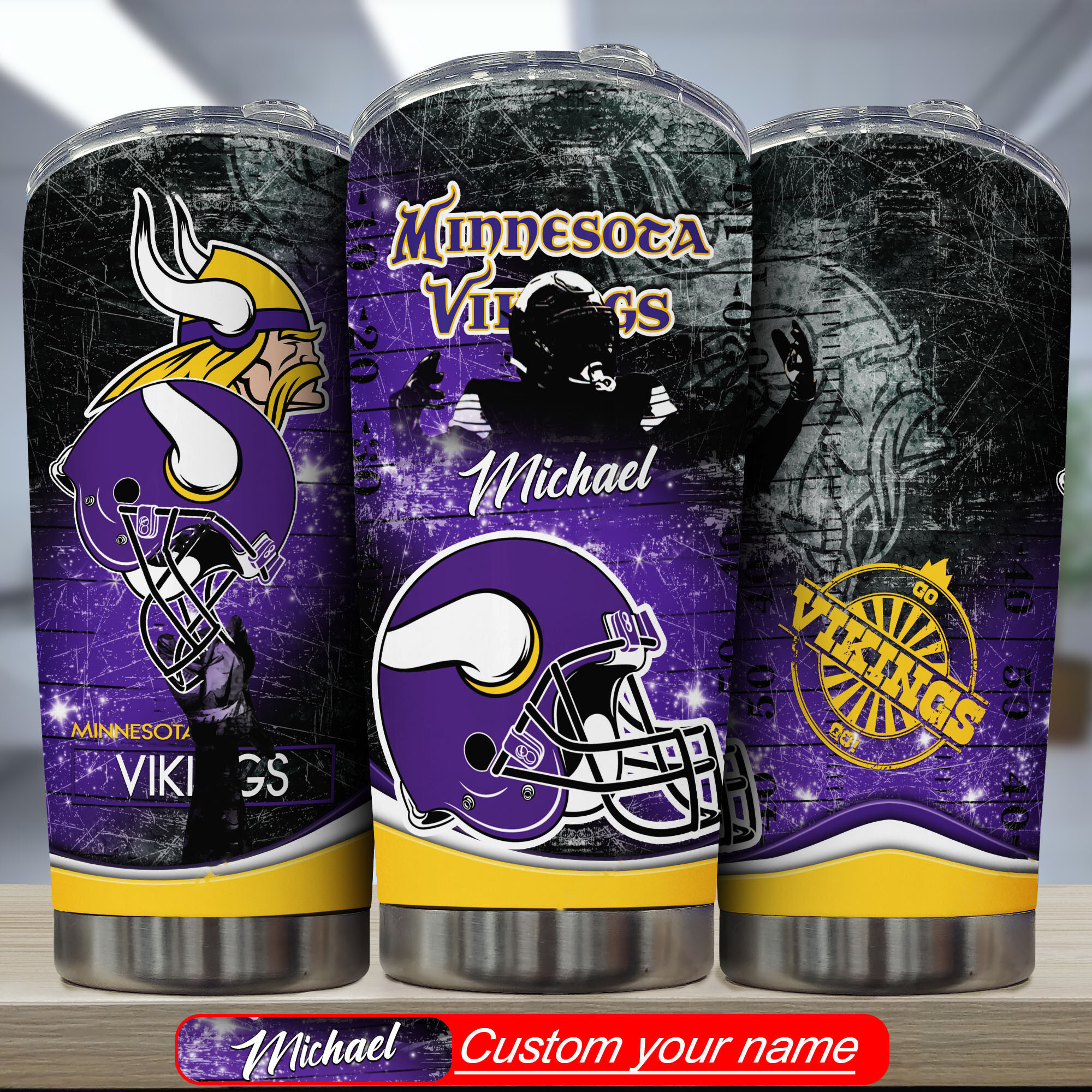 Custom Name Minnesota Vikings Tumbler - Personalized Drinkware - Bluefink