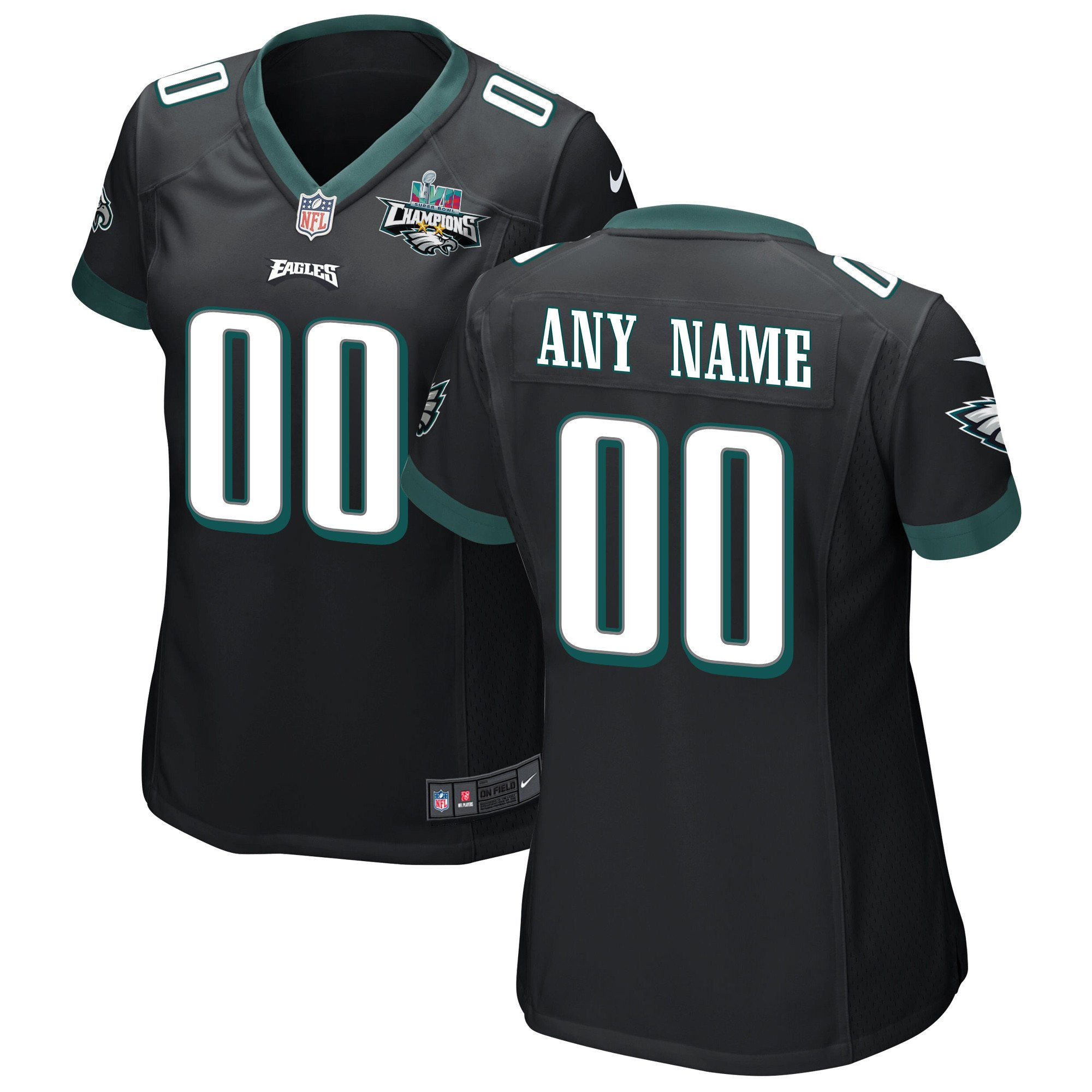 Custom Philadelphia Eagles Super Bowl LVII Champions 2 Stars Women Game Jersey - Black - Bluefink