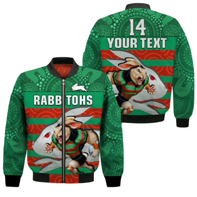 Custom Text and Number Rabbitohs Rugby Bomber Jacket Aboriginal Dot ...