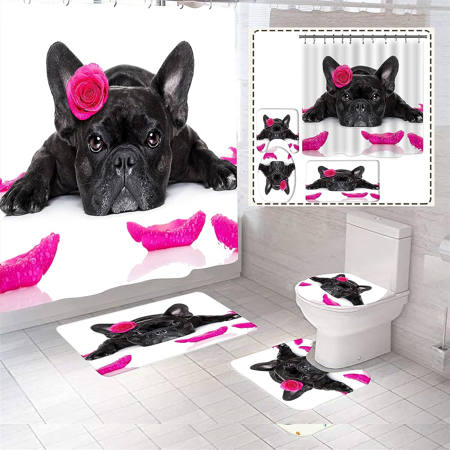 Cute Black Bulldog Shower Curtain for Dog Lovers and Bathroom Decor ...