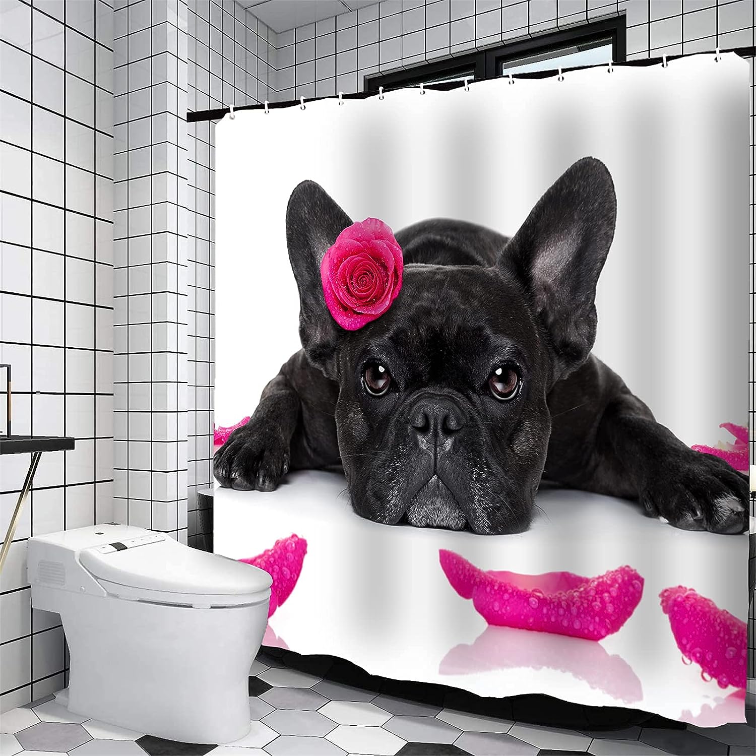 Cute Black Bulldog Shower Curtain for Dog Lovers and Bathroom Decor ...