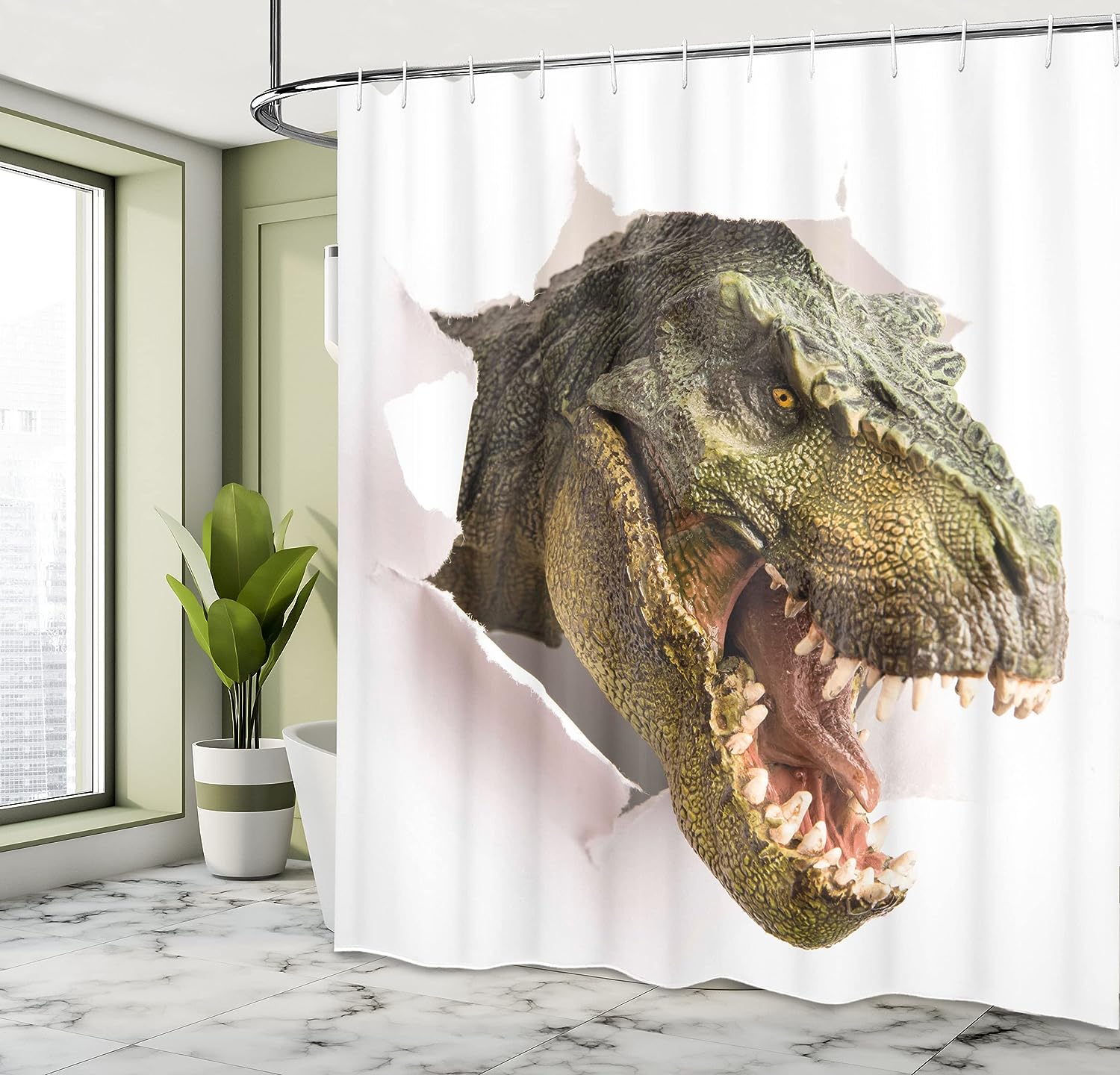 Dangerous Dinosaur Breaking the Wall Shower Curtain, Cloth Bathroom ...