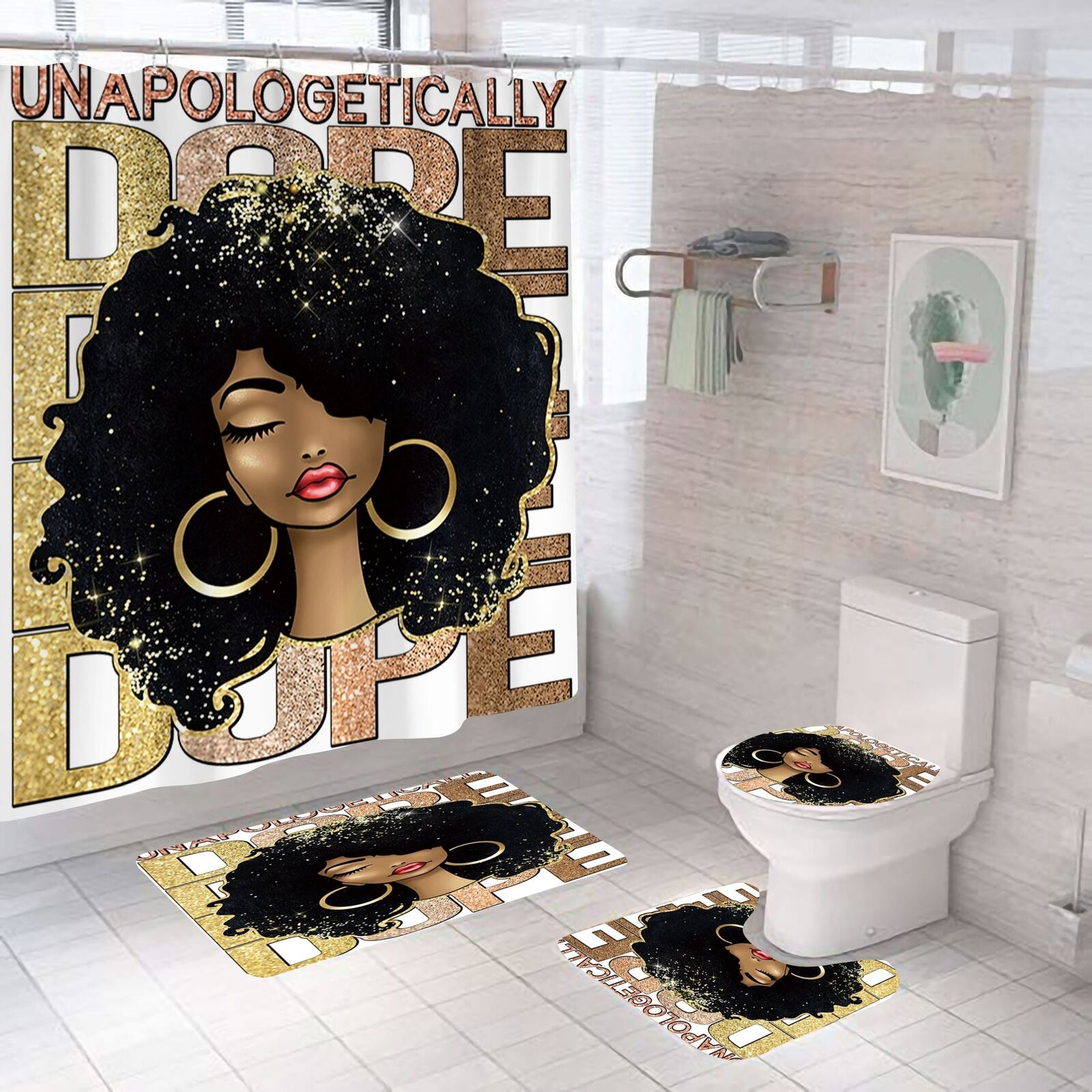 Dope Melanin African American Shower Curtain - 4 Piece Set for Bathroom ...