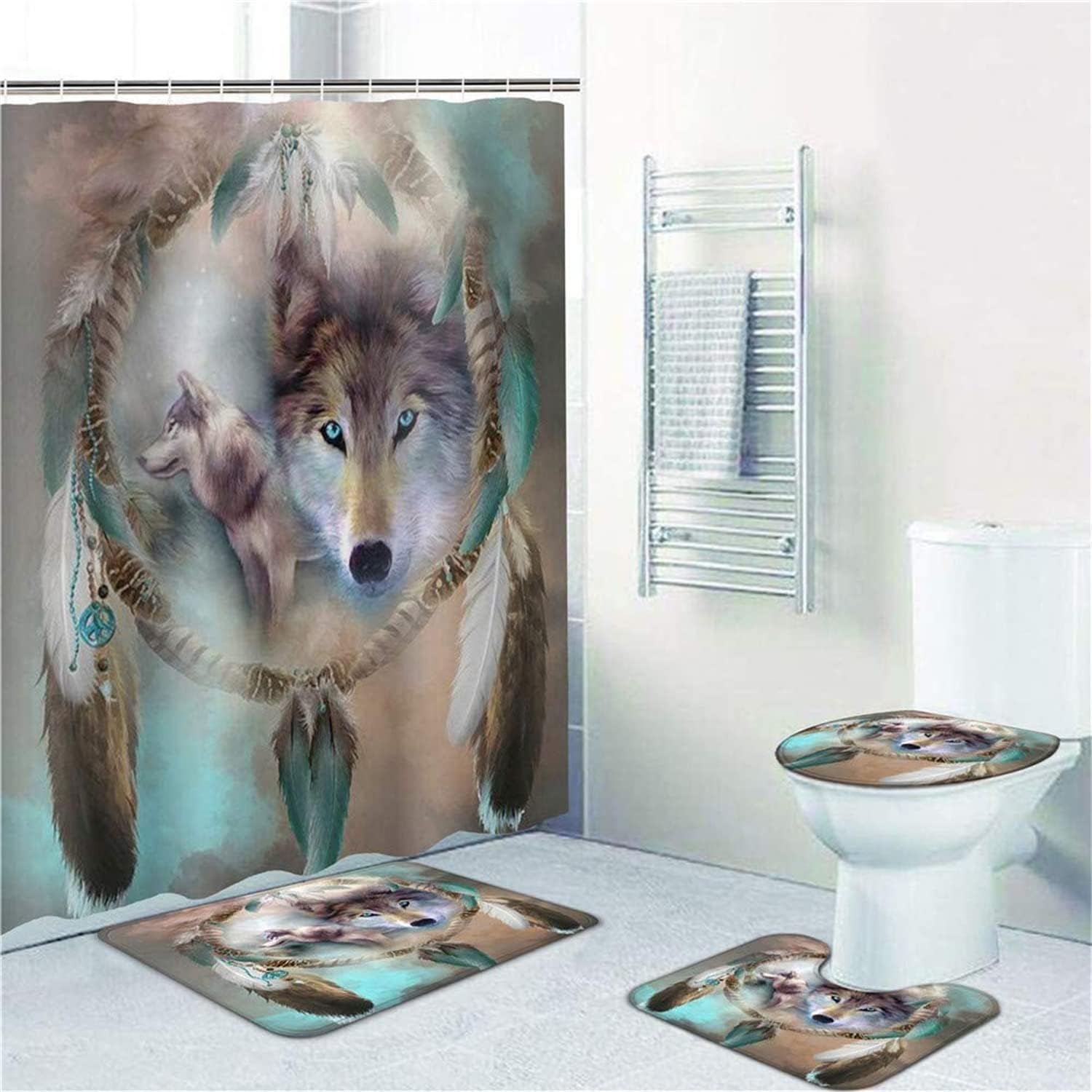 Dream Catcher Wolf Shower Curtain with Cool Animal Print for a Nature ...