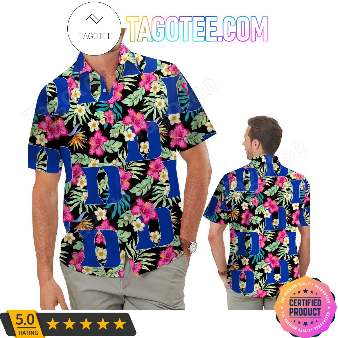 Duke Blue Devils Hibiscus Aloha Hawaii Shirt - Bluefink