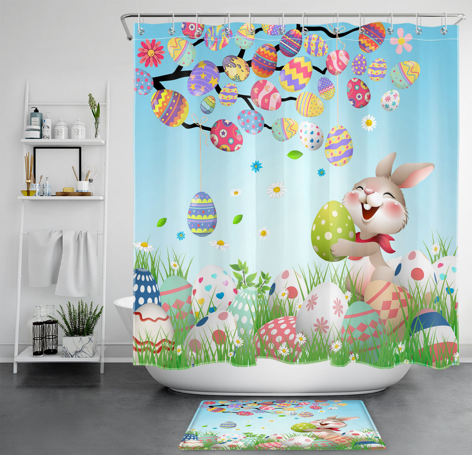 Easter Shower Curtain with Cute Bunny Design for Fun and Festive ...