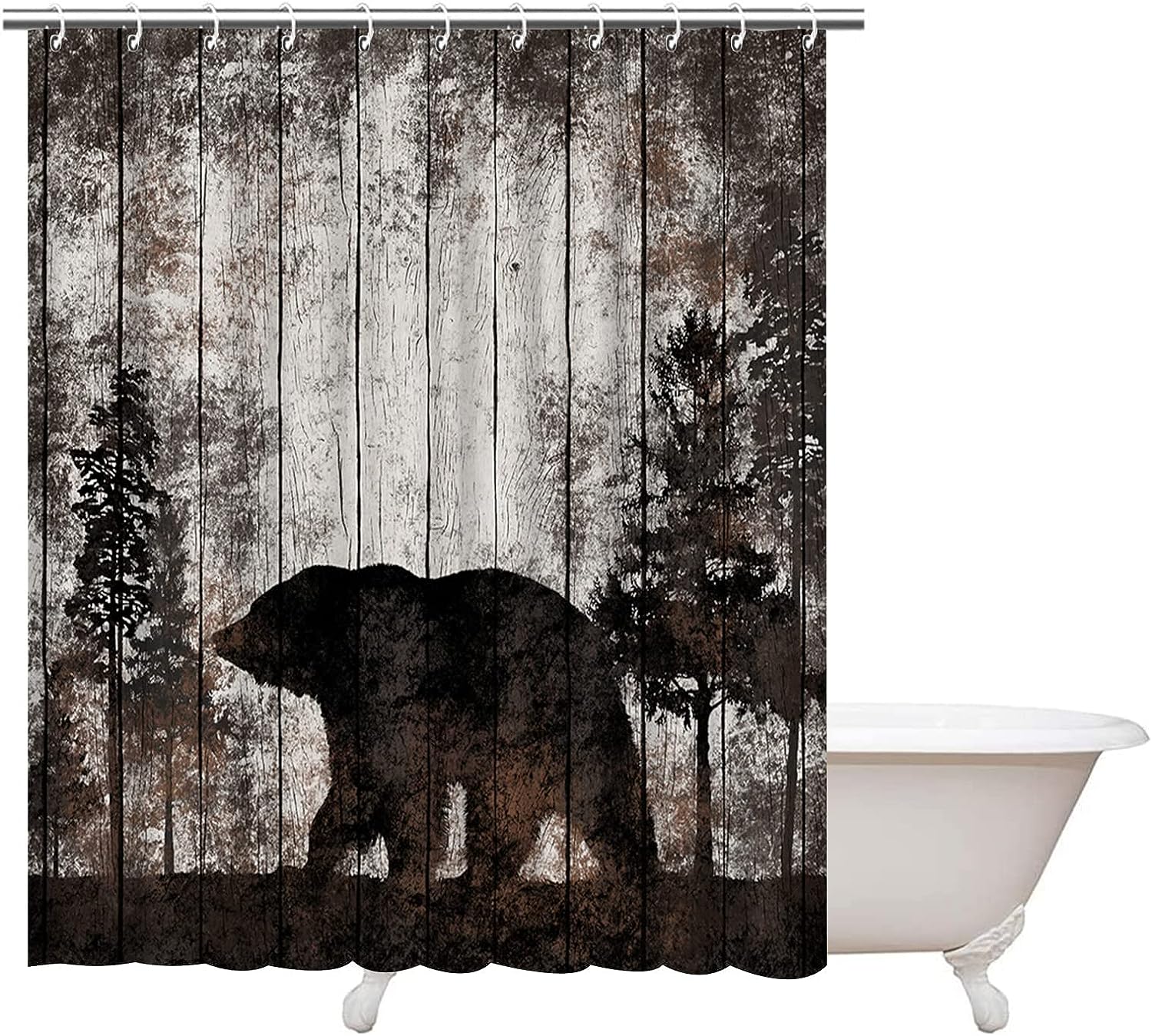 Embrace Rustic Cabin Decor with Artistic Print Bear Shower Curtain ...