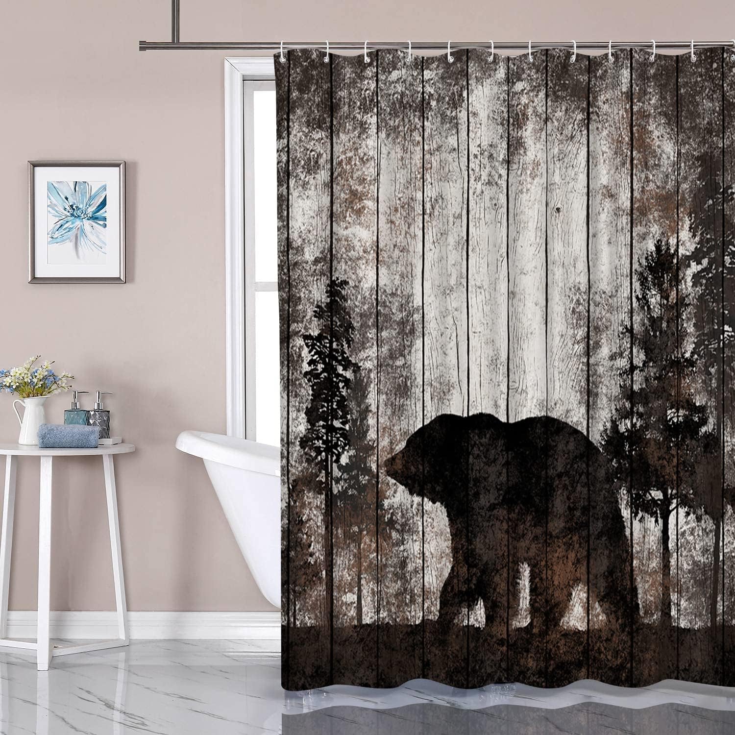 Embrace Rustic Cabin Decor with Artistic Print Bear Shower Curtain ...