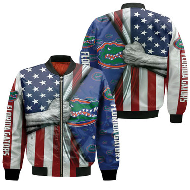 Florida Gators American Flag Ripped 3D Jersey Bomber Jacket - Bluefink