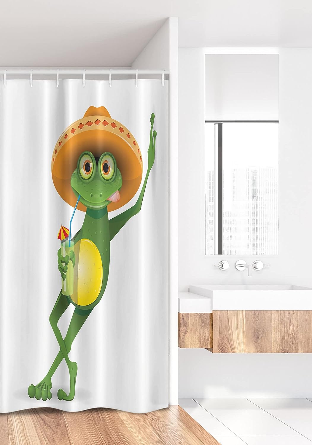 Frog Shower Curtain, Sombrero and Cocktail Drink Glass Fauna Hot ...