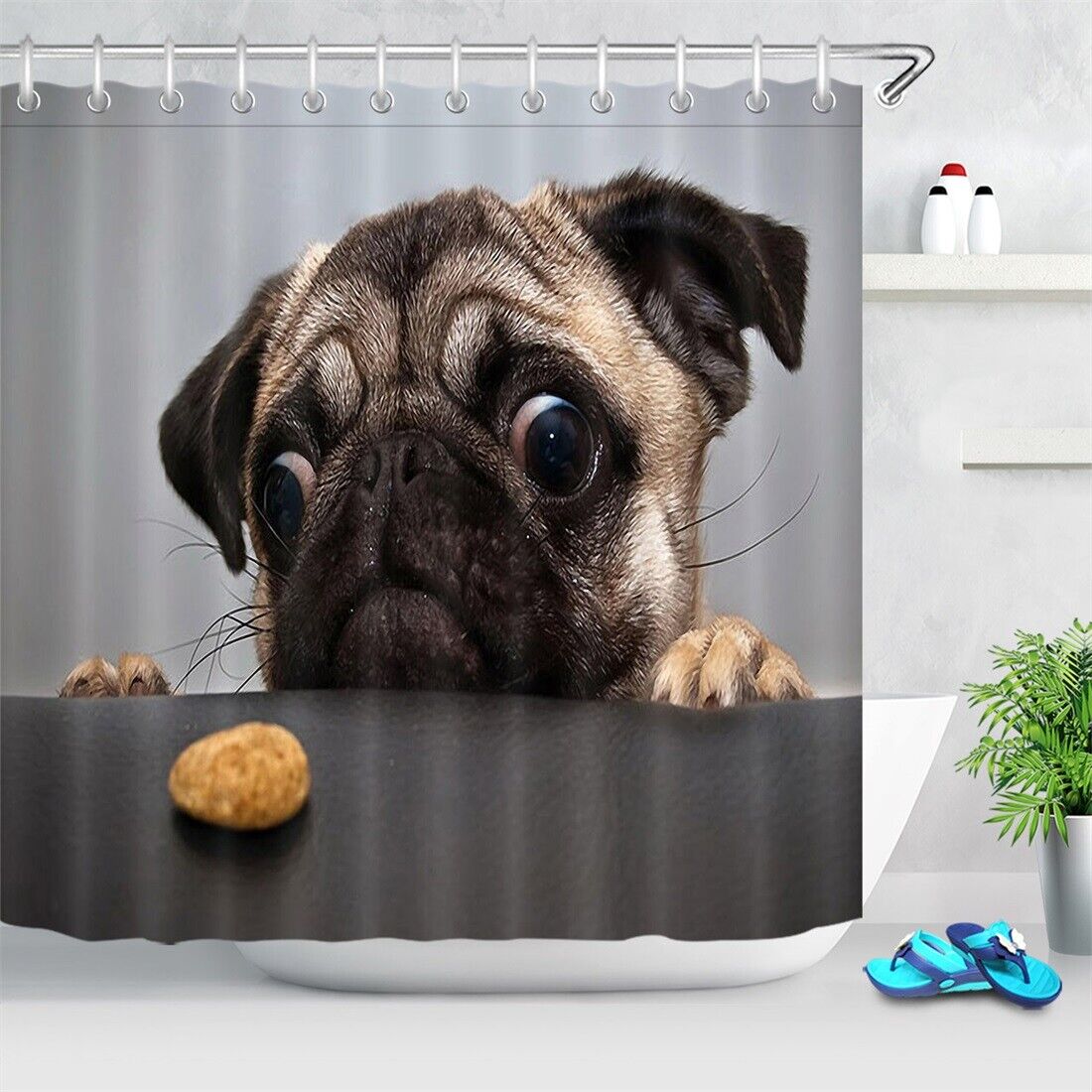 Funny Greedy Dog Pug Cookie Shower Curtain for a Cute and Quirky ...