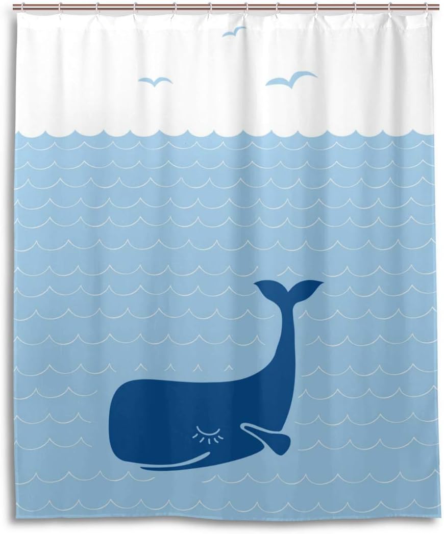 Funny Whale Cartoon Shower Curtain for Playful Bathroom Decor - Bluefink