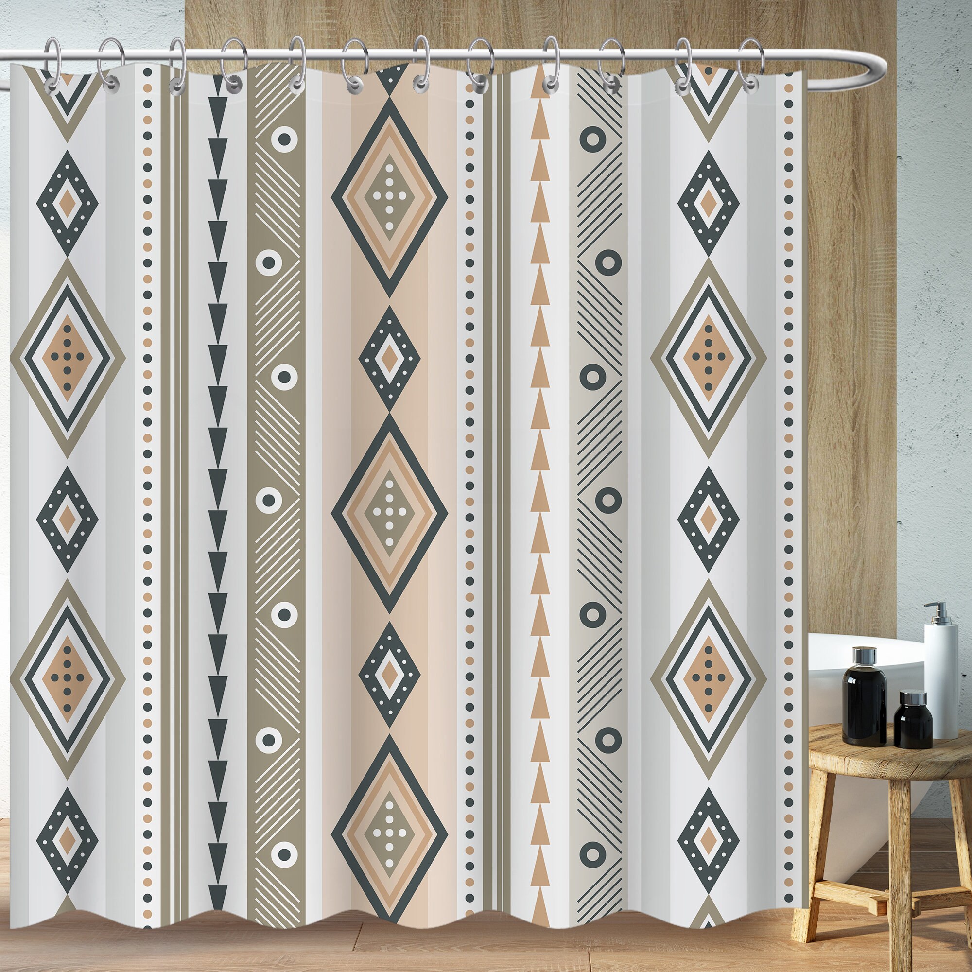 Geometric Pattern Shower Curtain for Bathroom Decor, Minimalist Bohemia ...