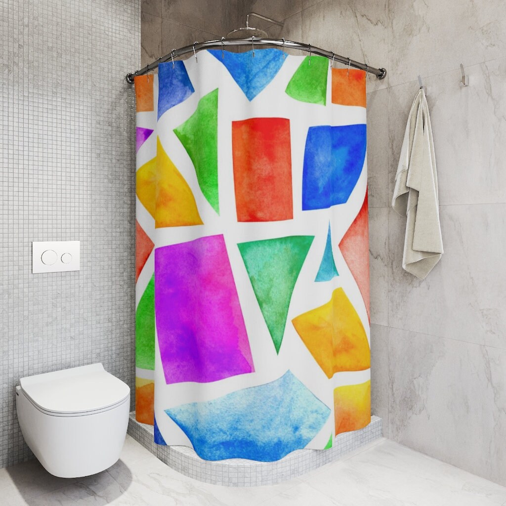 Geometric Watercolor Print Shower Curtain for Modern Bathroom Decor ...