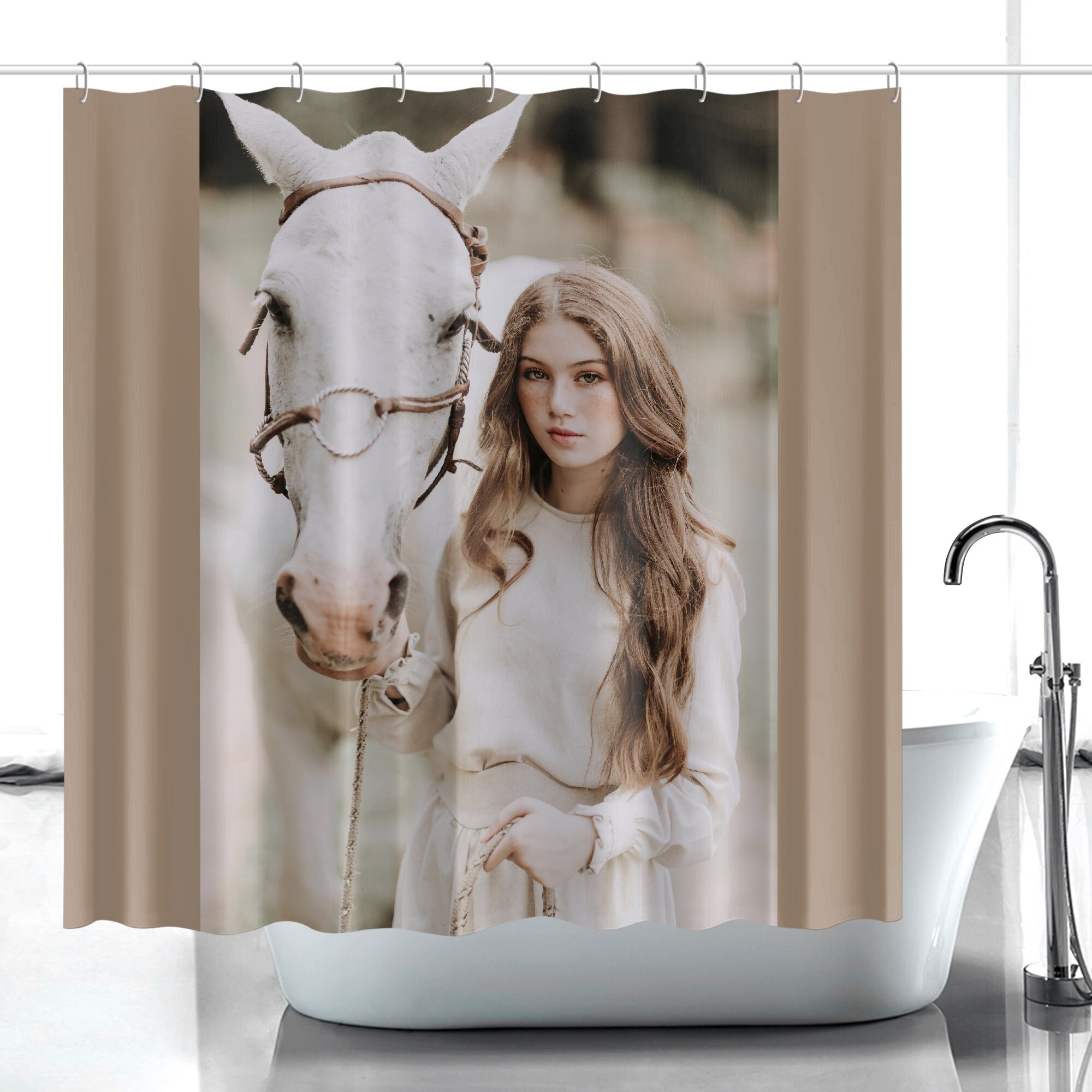 Girl and Her Horse Shower Curtain Equestrian Bathroom Decor - Bluefink