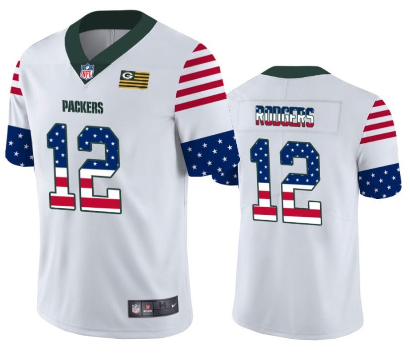 Green Bay Packers 12 White Throwback Flag Jersey - Bluefink