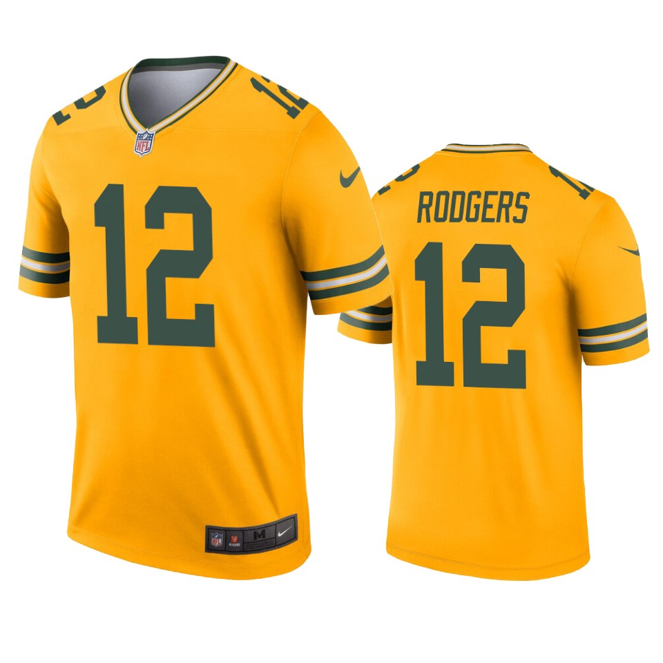 Green Bay Packers Aaron Rodgers Gold Inverted Legend Jersey - Bluefink