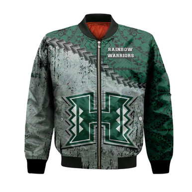 Hawaii Rainbow Warriors Bomber Jacket Grunge Polynesian Tattoo- NCAA ...