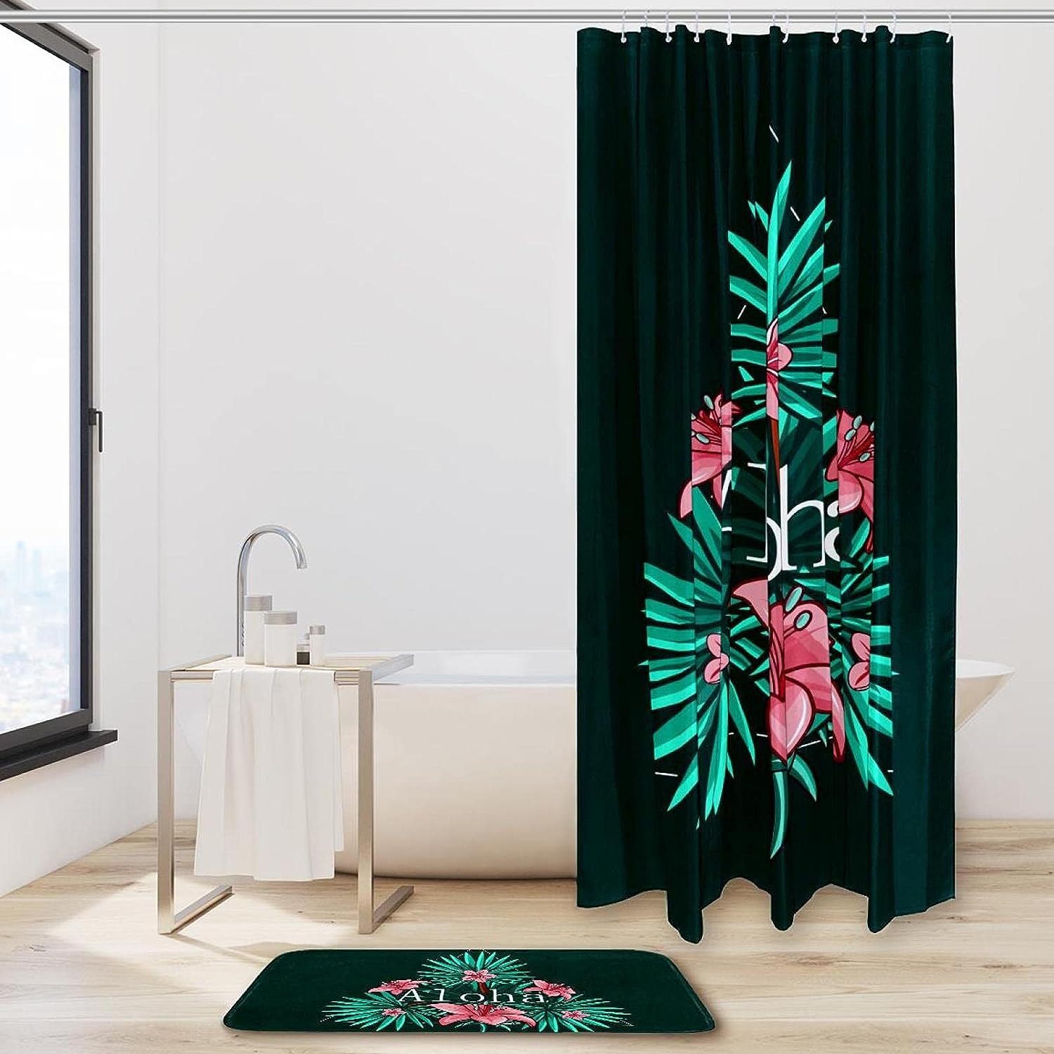 Hawaiian Aloha Leaves Bathroom Shower Curtain - Waterproof Fabric ...