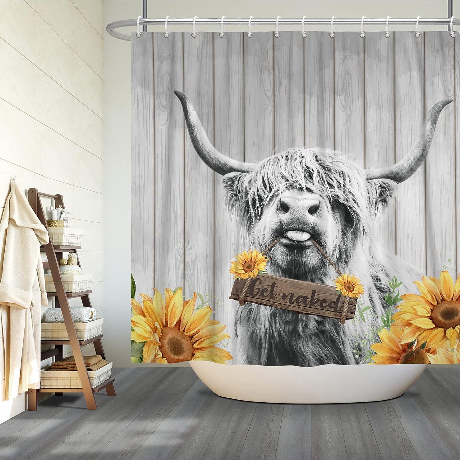 Highland Cow Shower Curtain - Rustic Farmhouse Bath Curtain for Animal ...