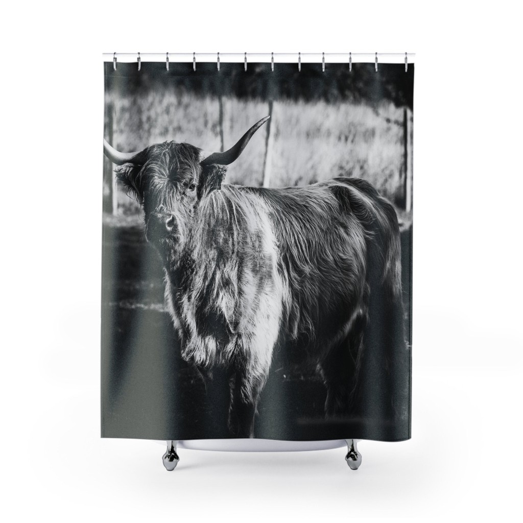 Highland Cow Shower Curtain - Rustic and Farmhouse Bathroom Decor with ...