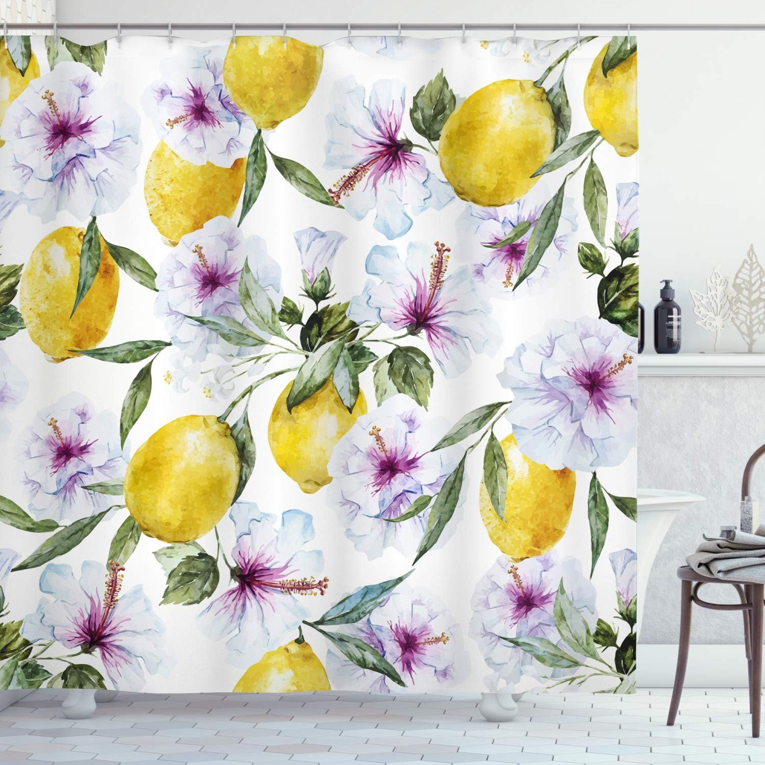 Home Decor Spring Shower Curtain, Flowers and Lemons Bathroom Curtain ...