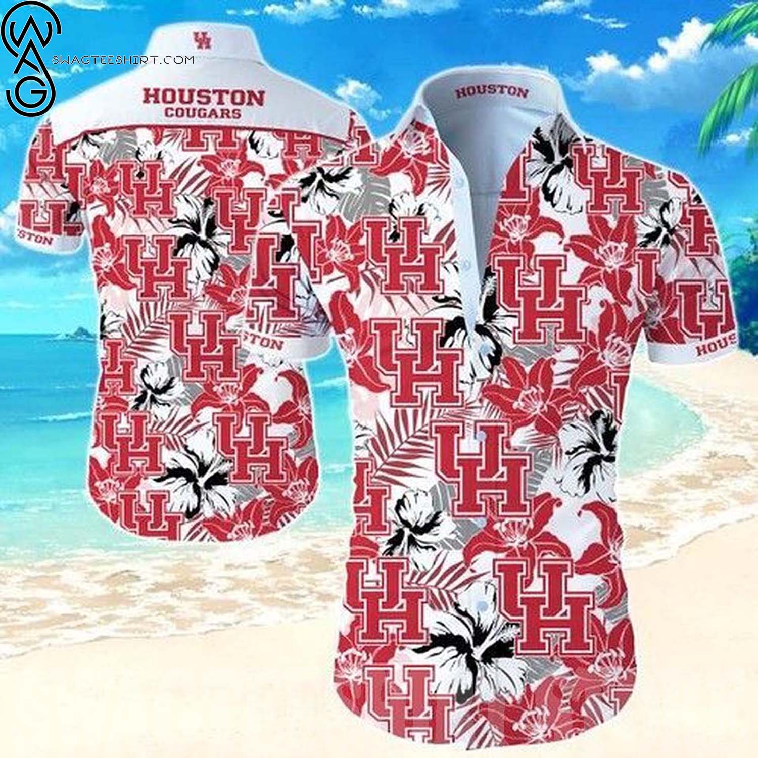 Houston Cougars Floral Pattern Hawaiian Shirts - Bluefink