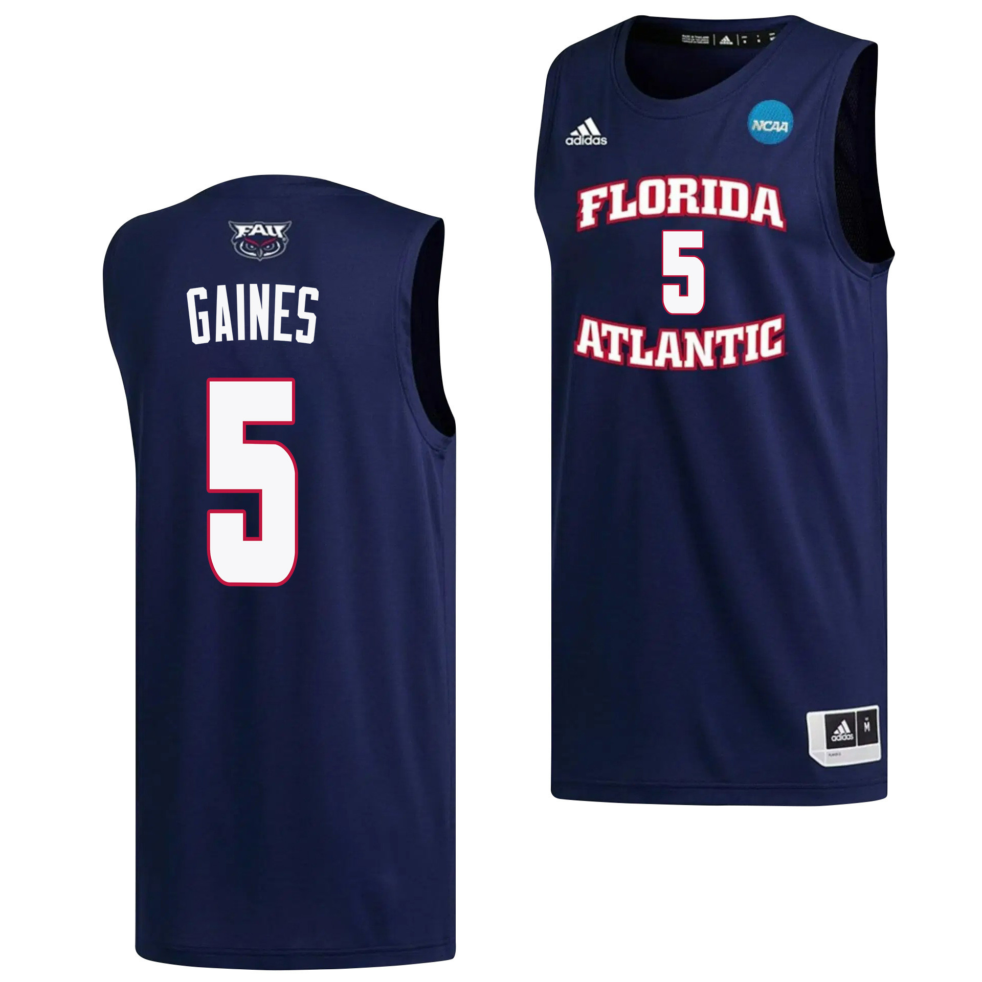 Isaiah Gaines 5 FAU Owls 2023 March Madness Basketball Men Jersey- Navy ...