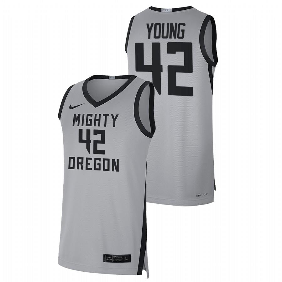 Jacob Young 42 Oregon Ducks 2022 Mighty Limited Men Jersey College Basketball Grey - Bluefink