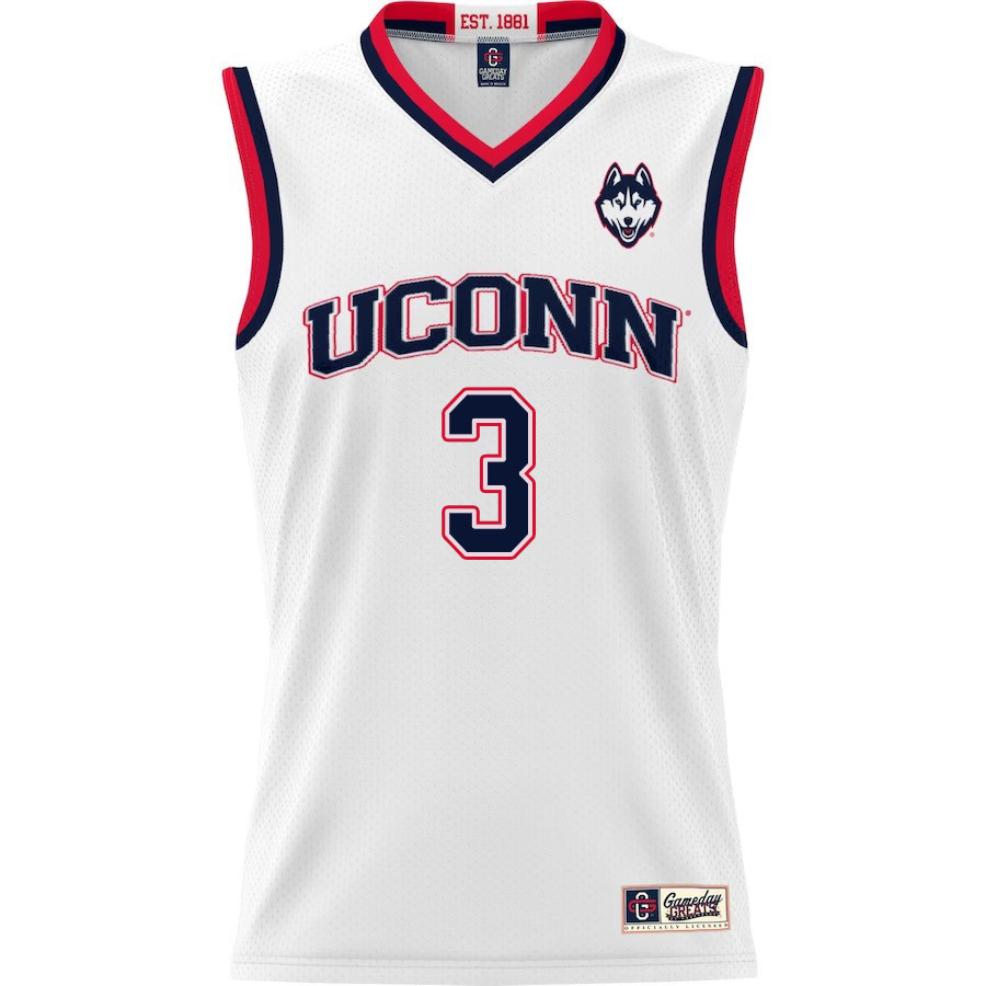 Joey Calcaterra 3 UConn Huskies Basketball Men Jersey - White - Bluefink