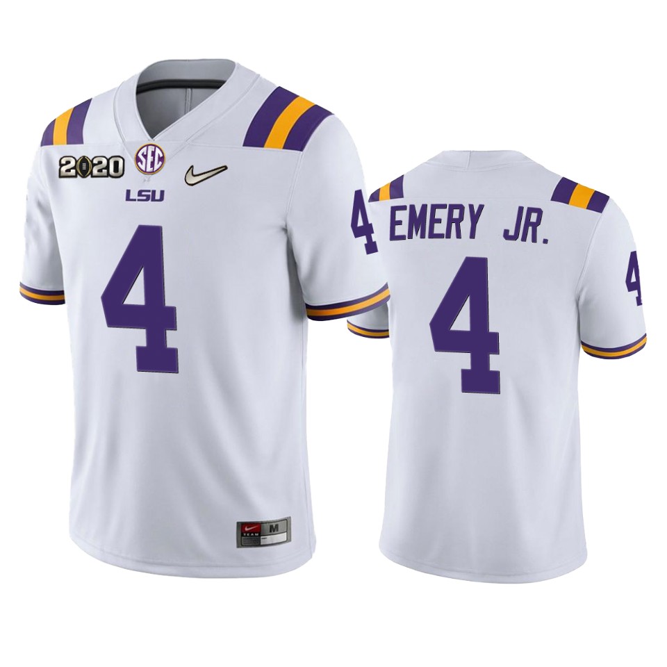 John Emery Jr. Lsu Tigers 2020 National Champions White Jersey - Bluefink