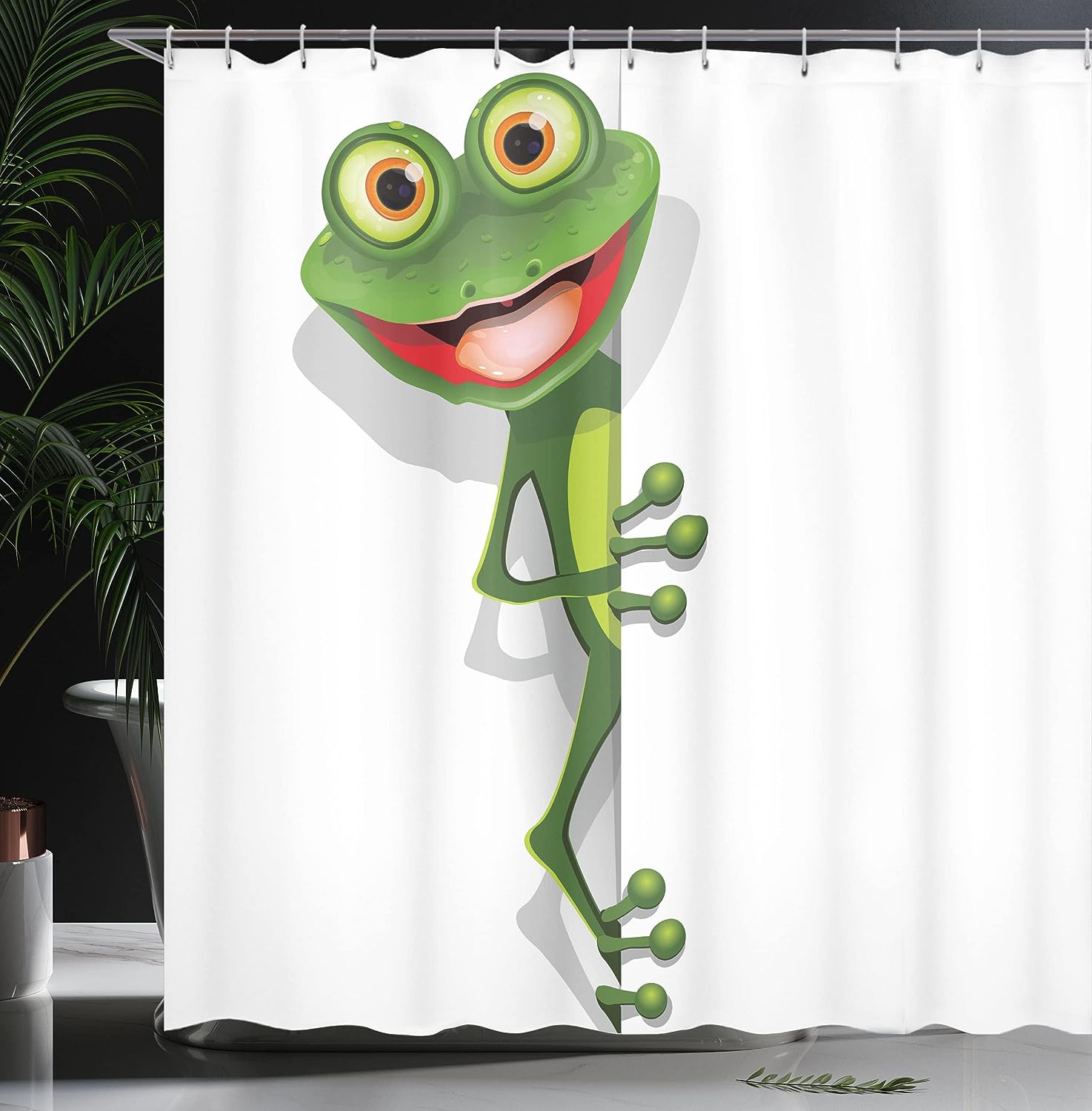Jolly Frog Shower Curtain, Lizard Gecko Cartoon Artwork in Fern Green ...