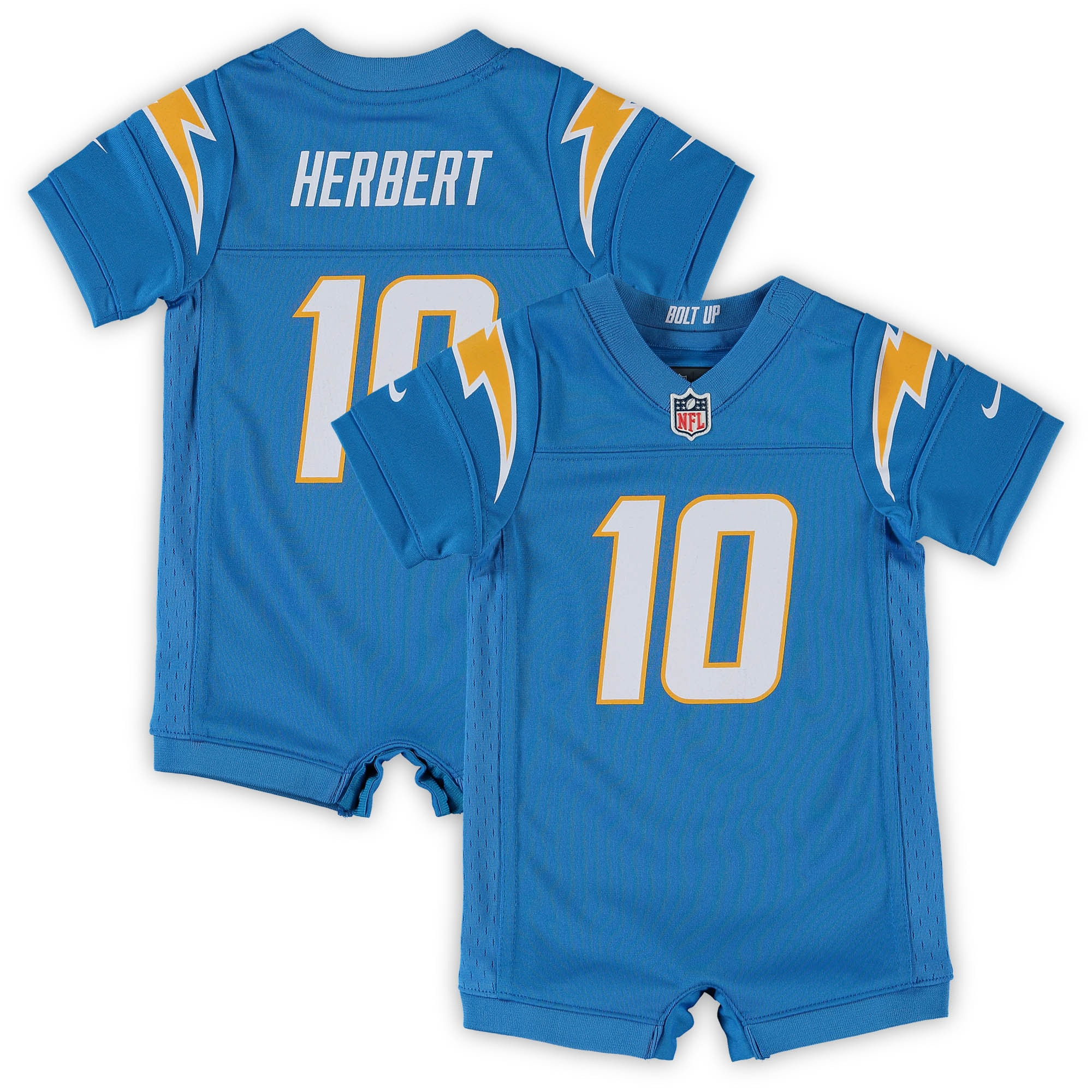 Justin Herbert Los Angeles Chargers Infant Game Romper Jersey - Powder ...