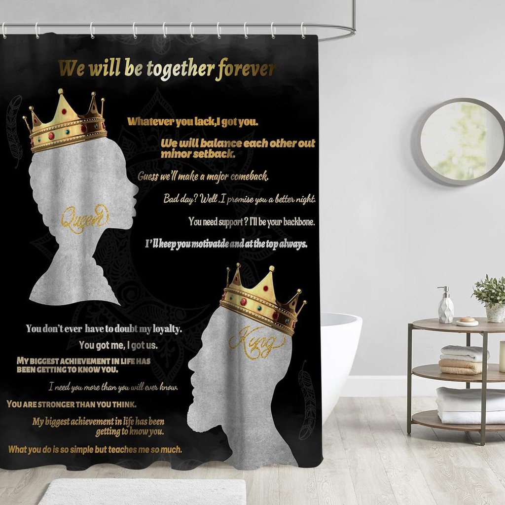 King Queen Crown Afro Love Shower Curtain with Inspirational Quotes ...
