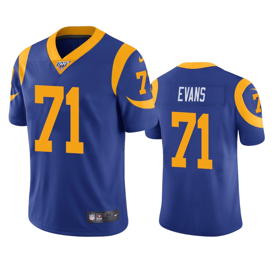 Los Angeles Rams Bobby Evans Royal 100th Season Vapor Limited Jersey ...