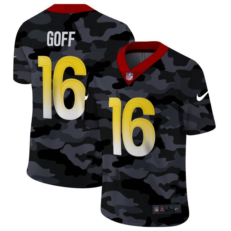 Los Angeles Rams Jared Goff #16 Nfl 2020 Camo Black Jersey - Bluefink