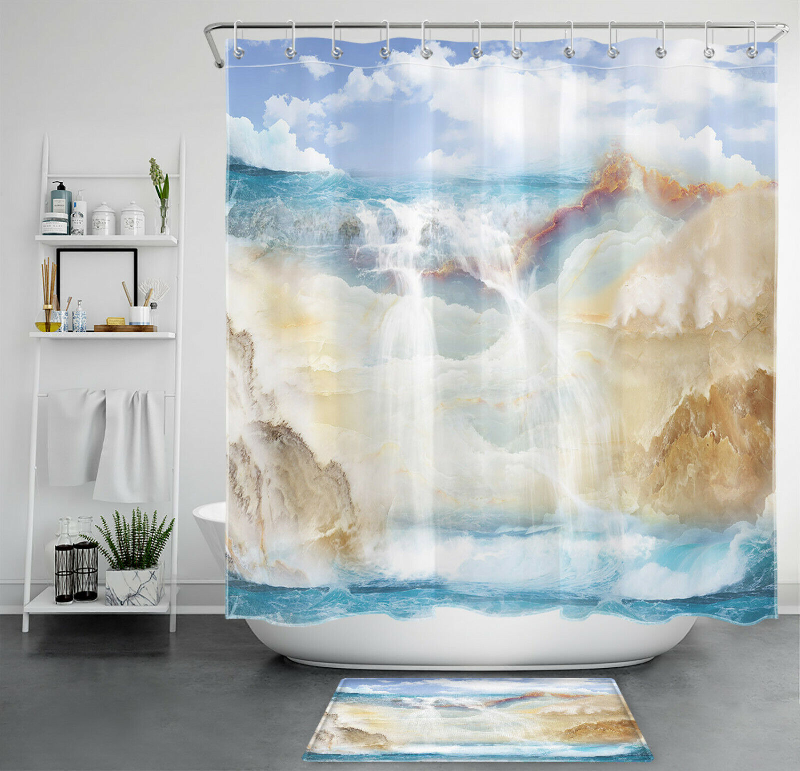 Marble Texture Abstract Ocean Waterfall Mountains Shower Curtain for ...