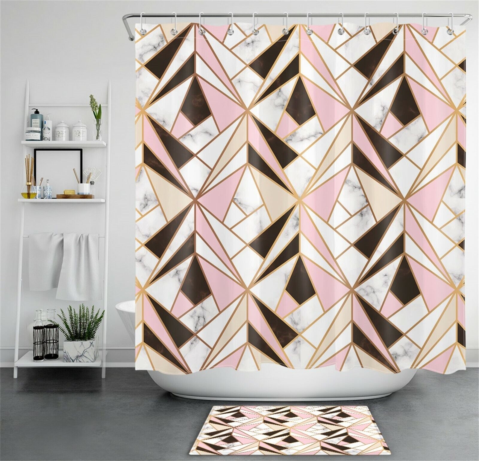 Marble Texture Geometric Pattern Shower Curtain for Modern Bathroom ...