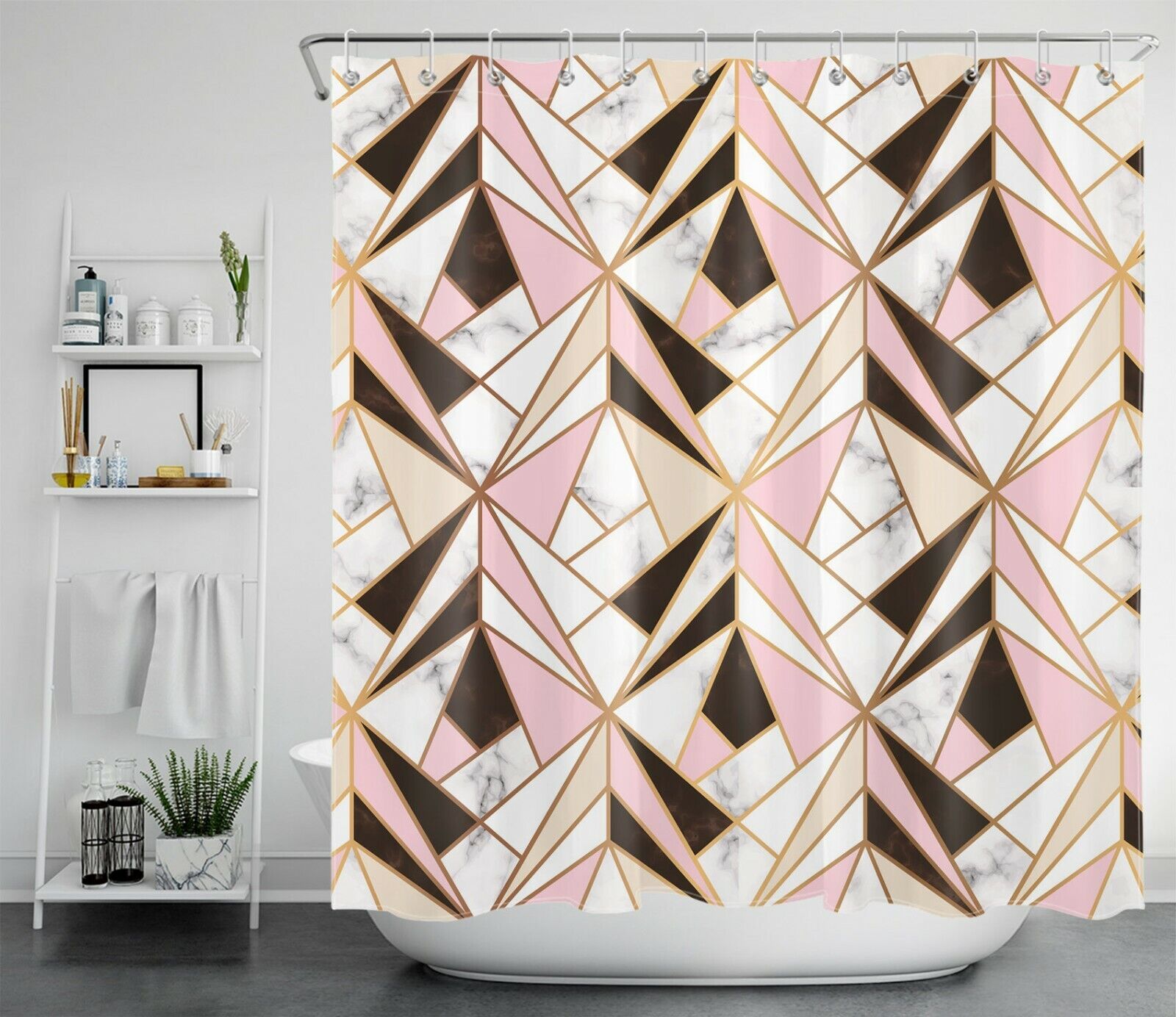 Marble Texture Geometric Pattern Shower Curtain for Modern Bathroom ...